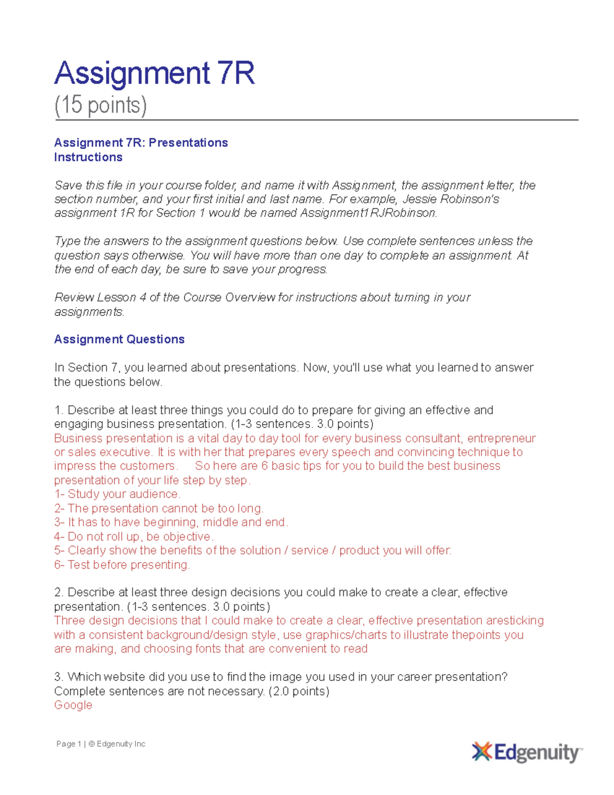 Assignment 7R: Business Presentation Preparation and Design Tips - Studocu