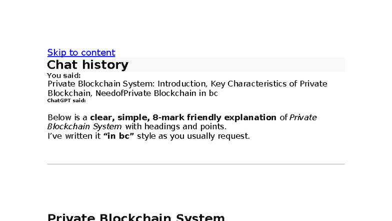 Bc3 - Private Blockchain: Key Characteristics & Algorithms - Studocu