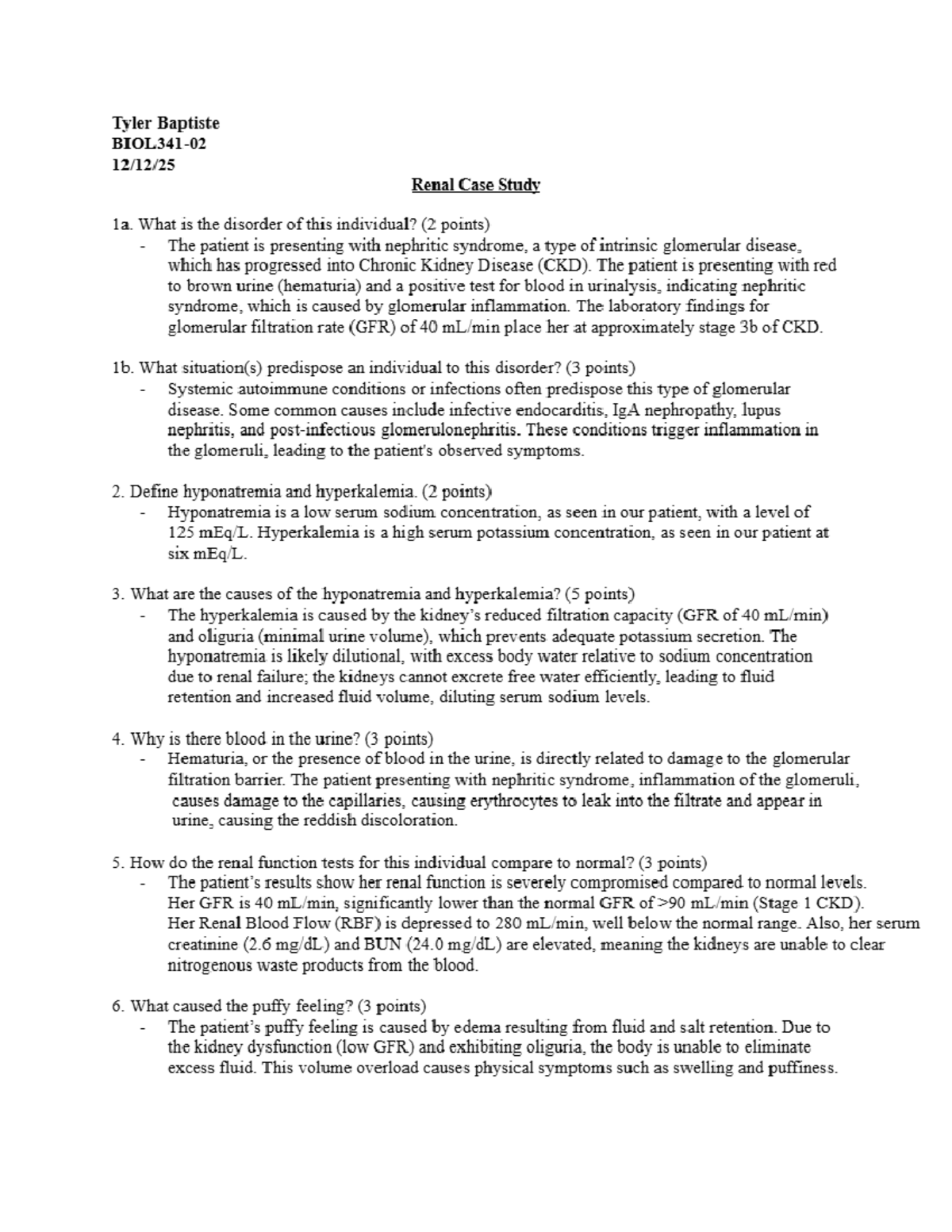 ANAT 301: Renal & Gastrointestinal Case Study Analysis - Studocu
