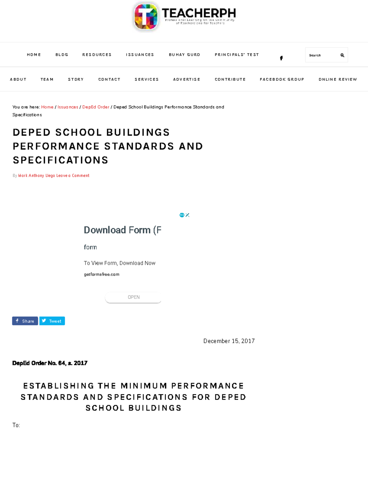 DepEd Order No. 64: School Buildings Performance Standards Guide - Studocu