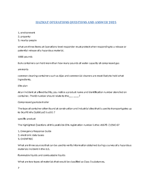 HazMat Awareness & Operations Study Guide Q&A 2025 - Studocu