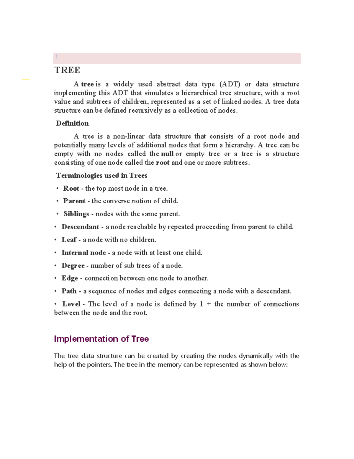Tree Data Structure Notes - Overview and Traversal Techniques - Studocu
