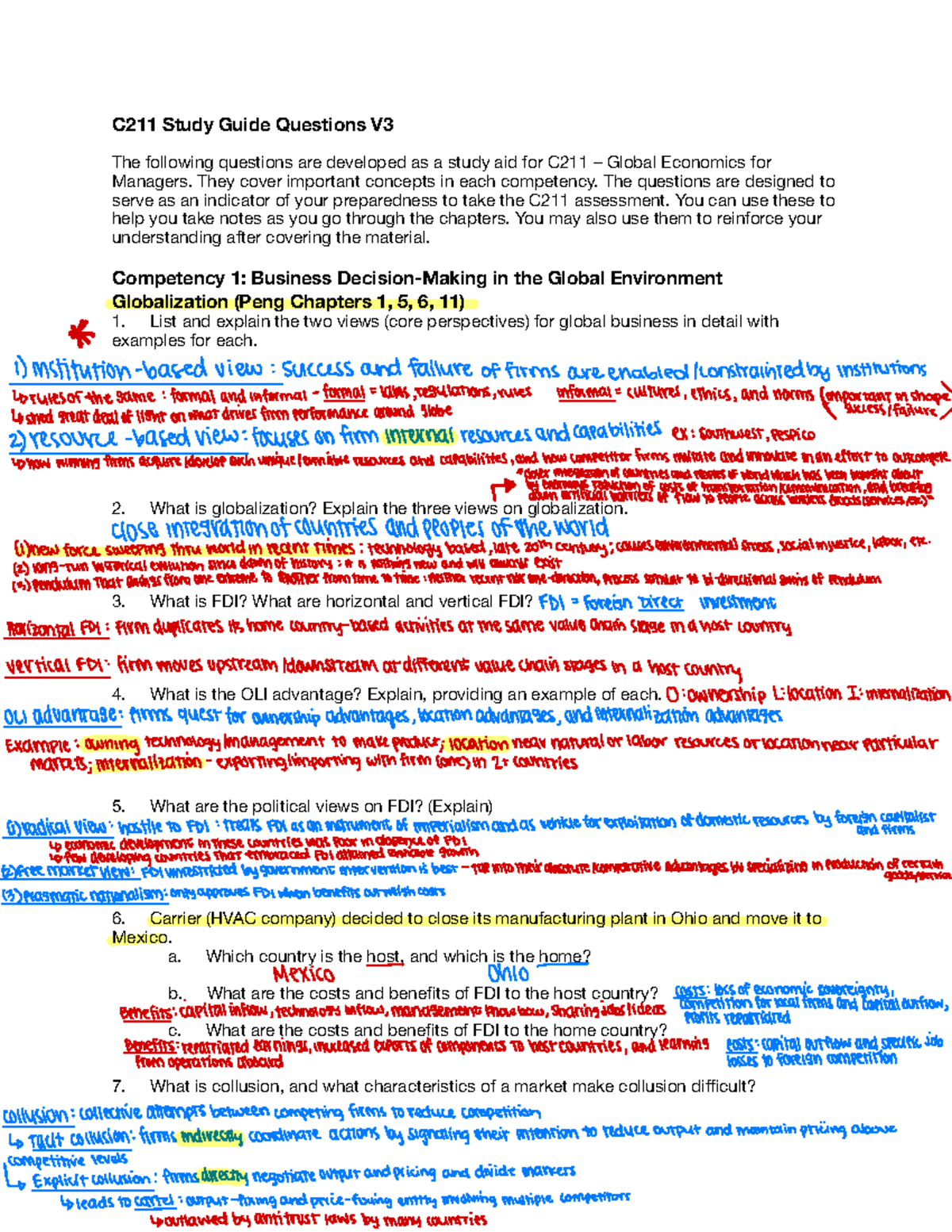 C211 Study Guide: Key Concepts in Global Economics for Managers - Studocu