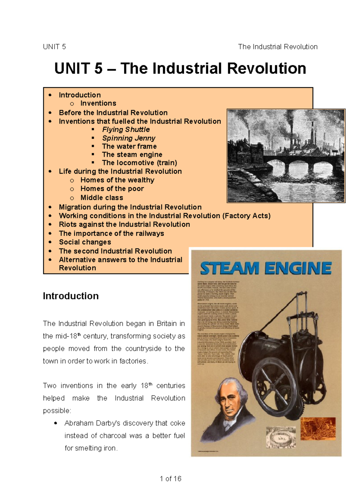 UNIT 5 The Industrial Revolution: Key Inventions and Social Changes ...