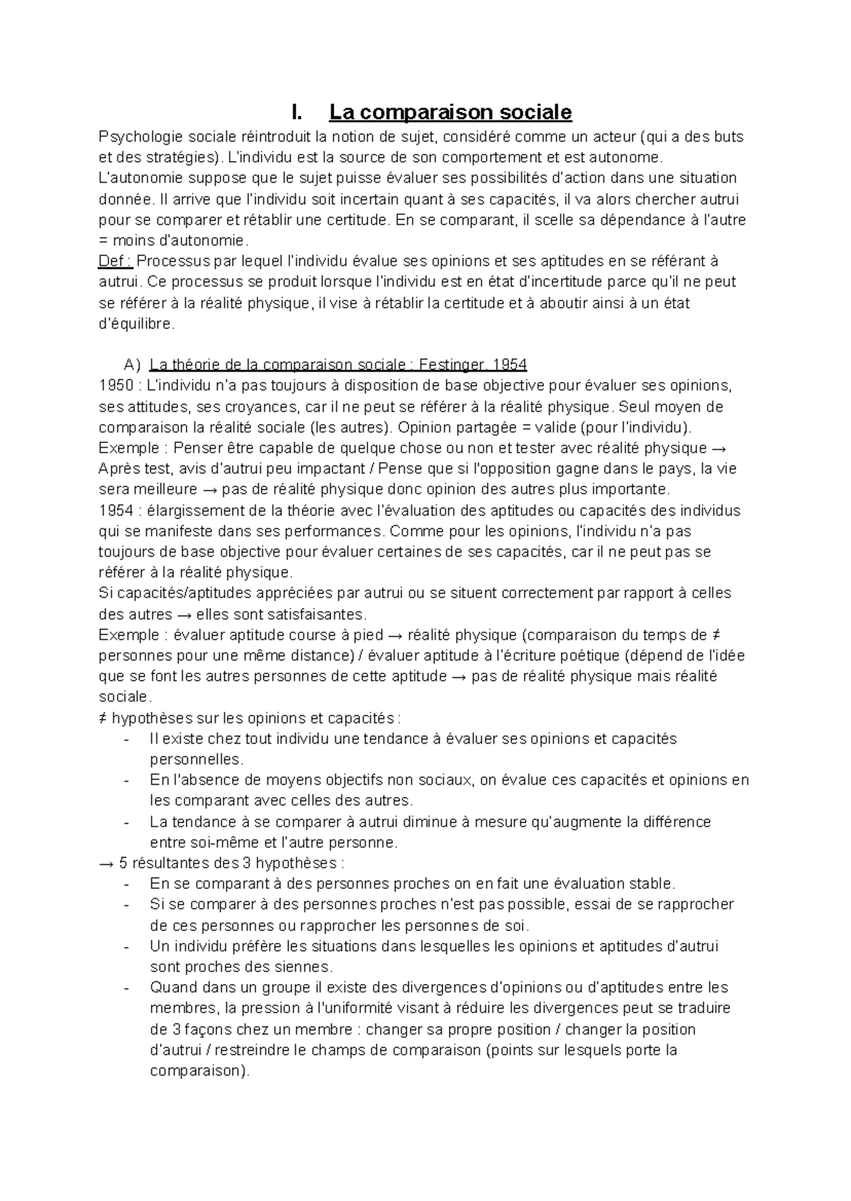 III. La comparaison sociale - I. La comparaison sociale Psychologie ...