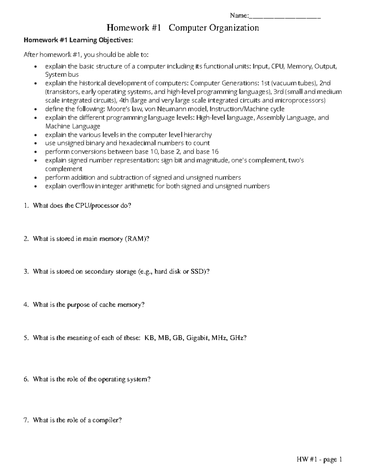 CSE 101: Computer Organization Homework Overview and Objectives - Studocu