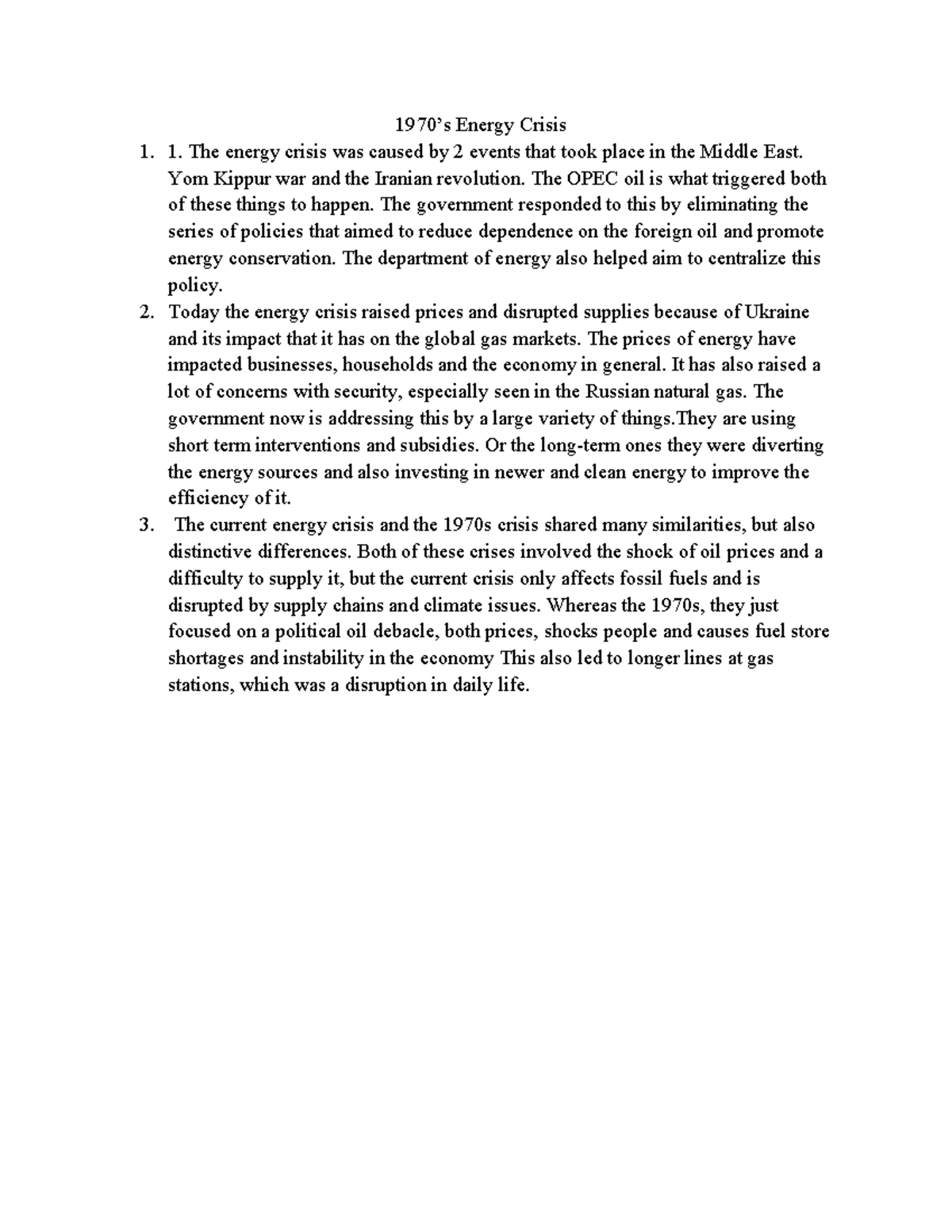 1970s Energy Crisis: Causes, Impacts, and Government Responses - Studocu