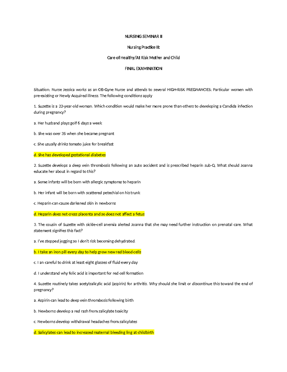 N2NP11 - Final Exam Practice Test for Nursing Practice II - Studocu