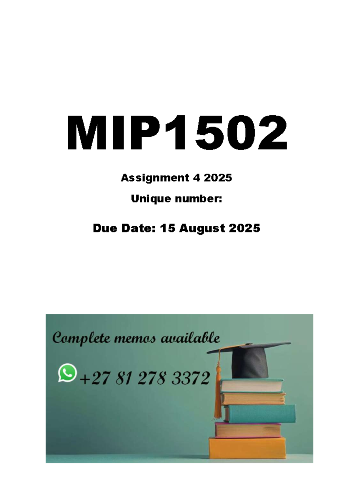 MIP1502 Assignment 4 Memo 2025: Linear Functions & Cost Analysis - Studocu
