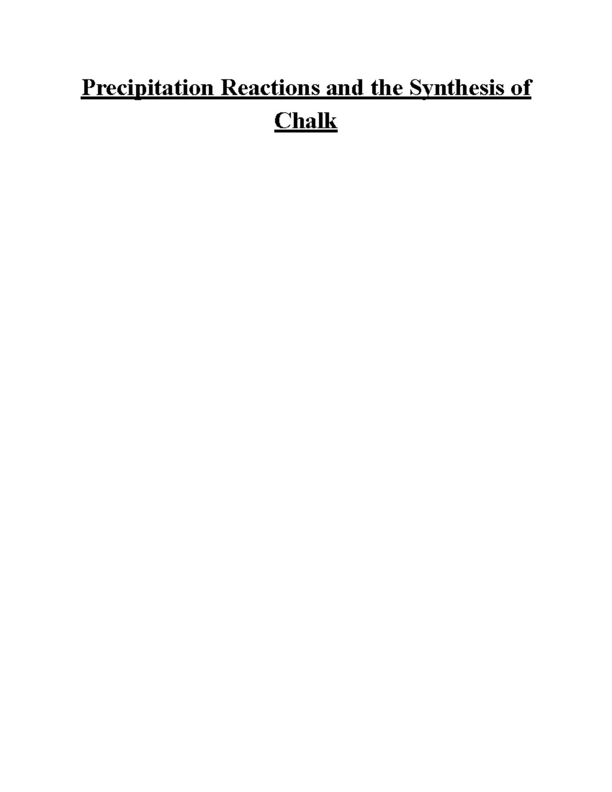 Precipitation Reactions and the Synthesis of Chalk - Purpose of ...