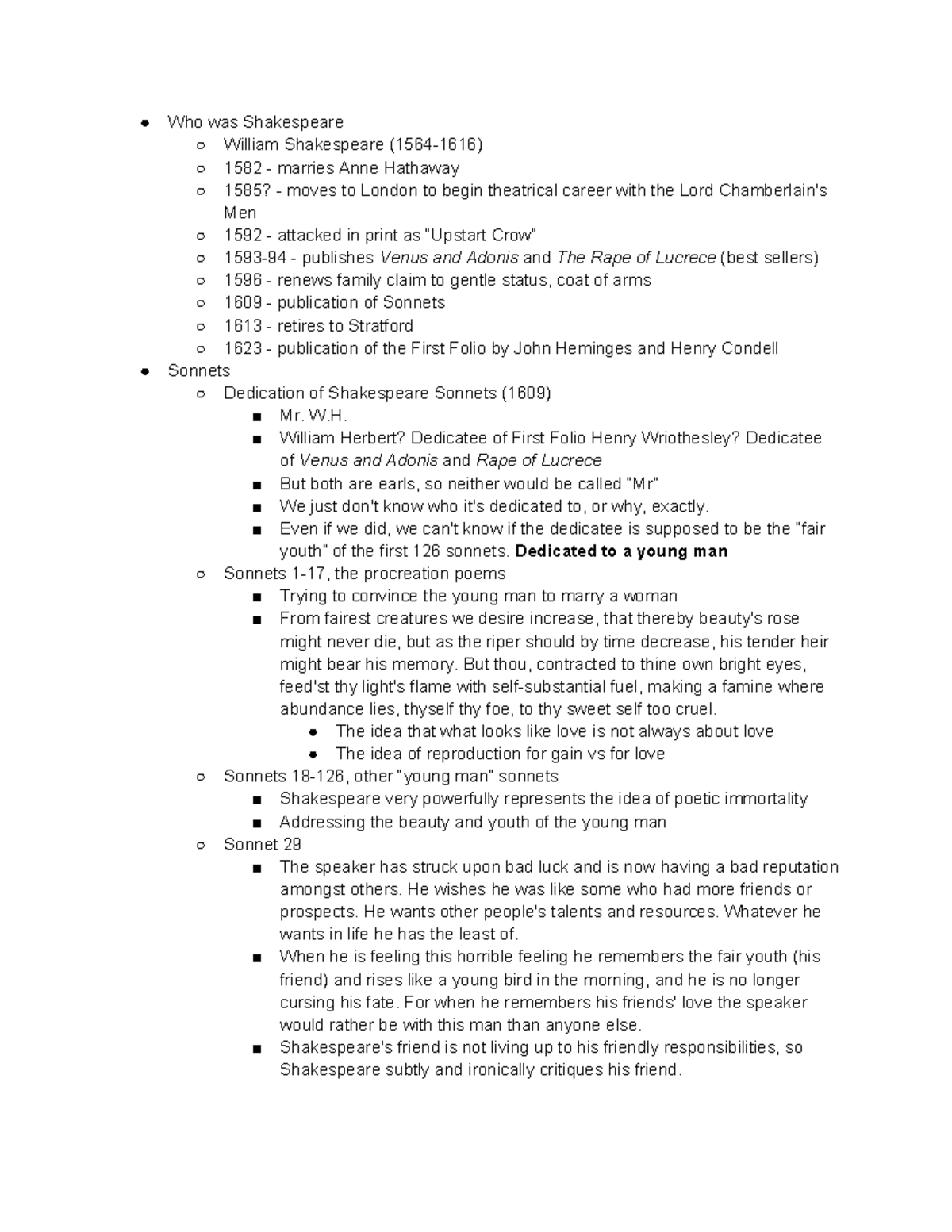 Shakespeare's Life & Sonnets: Overview and Key Themes (ENG101) - Studocu