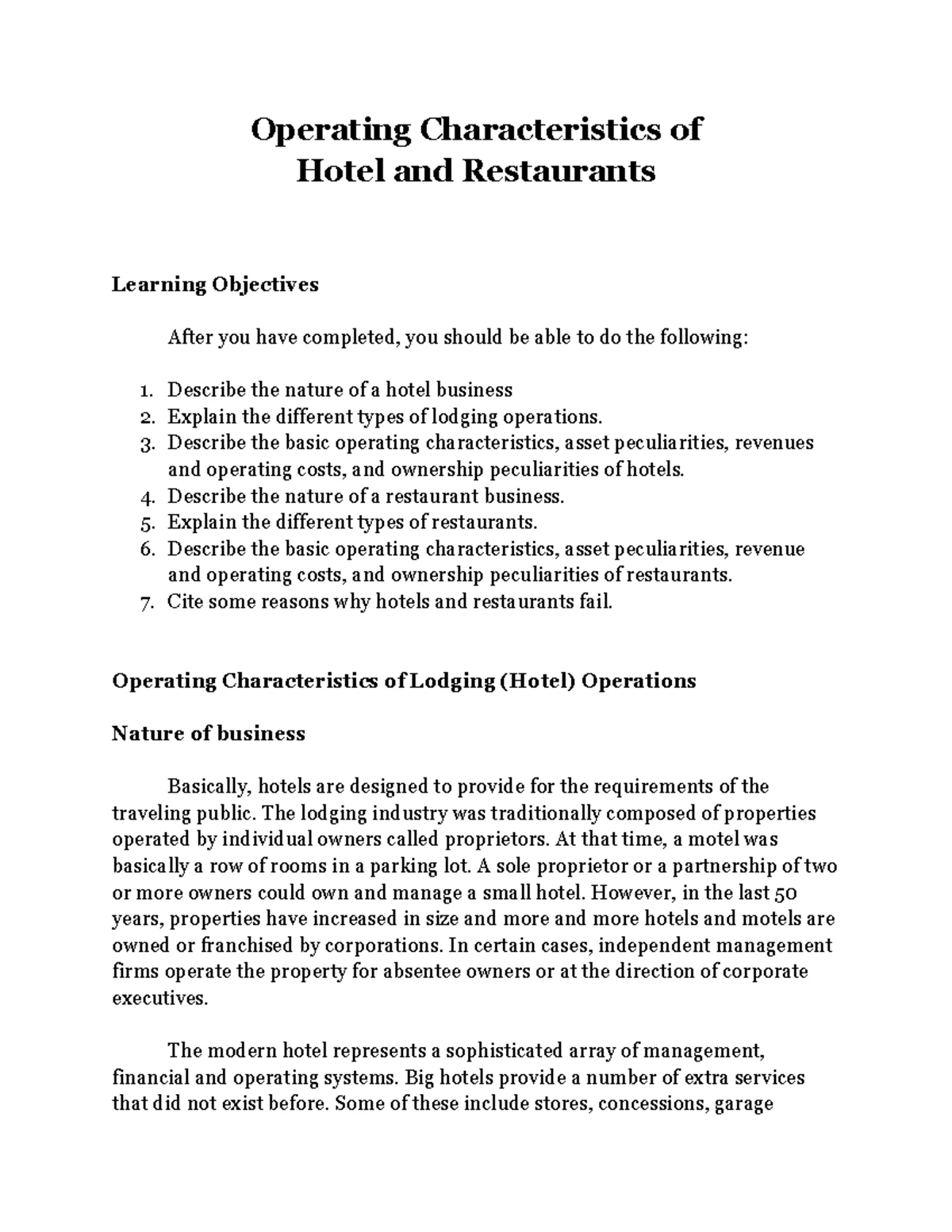 Fundamental lodging - Fundamentals of Lodging Operations This course describes the skills ...