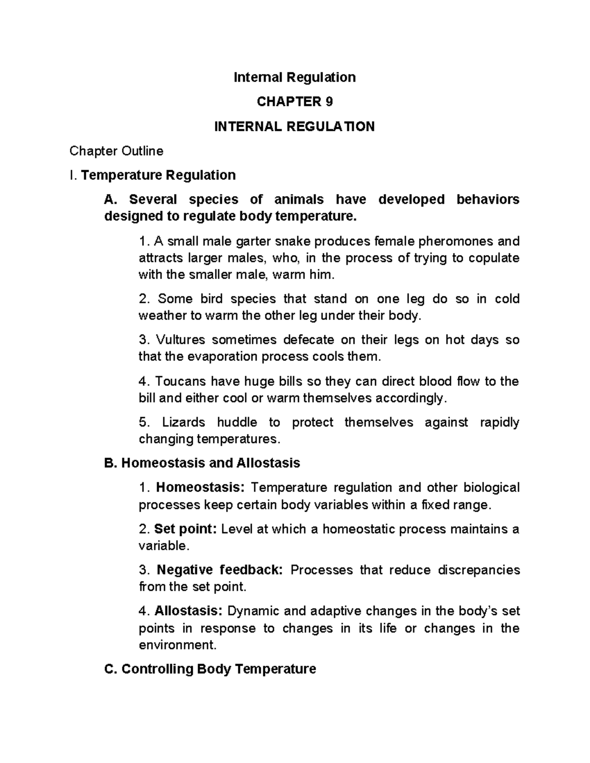 Internal Regulation: Temperature & Thirst Mechanisms - Physio/Bio - Studocu
