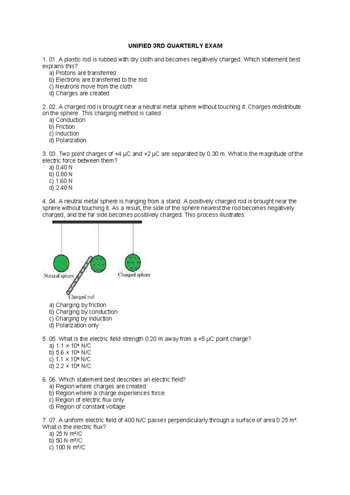 Unified 3rd Quarterly Exam Review: Key Concepts and Questions - Studocu