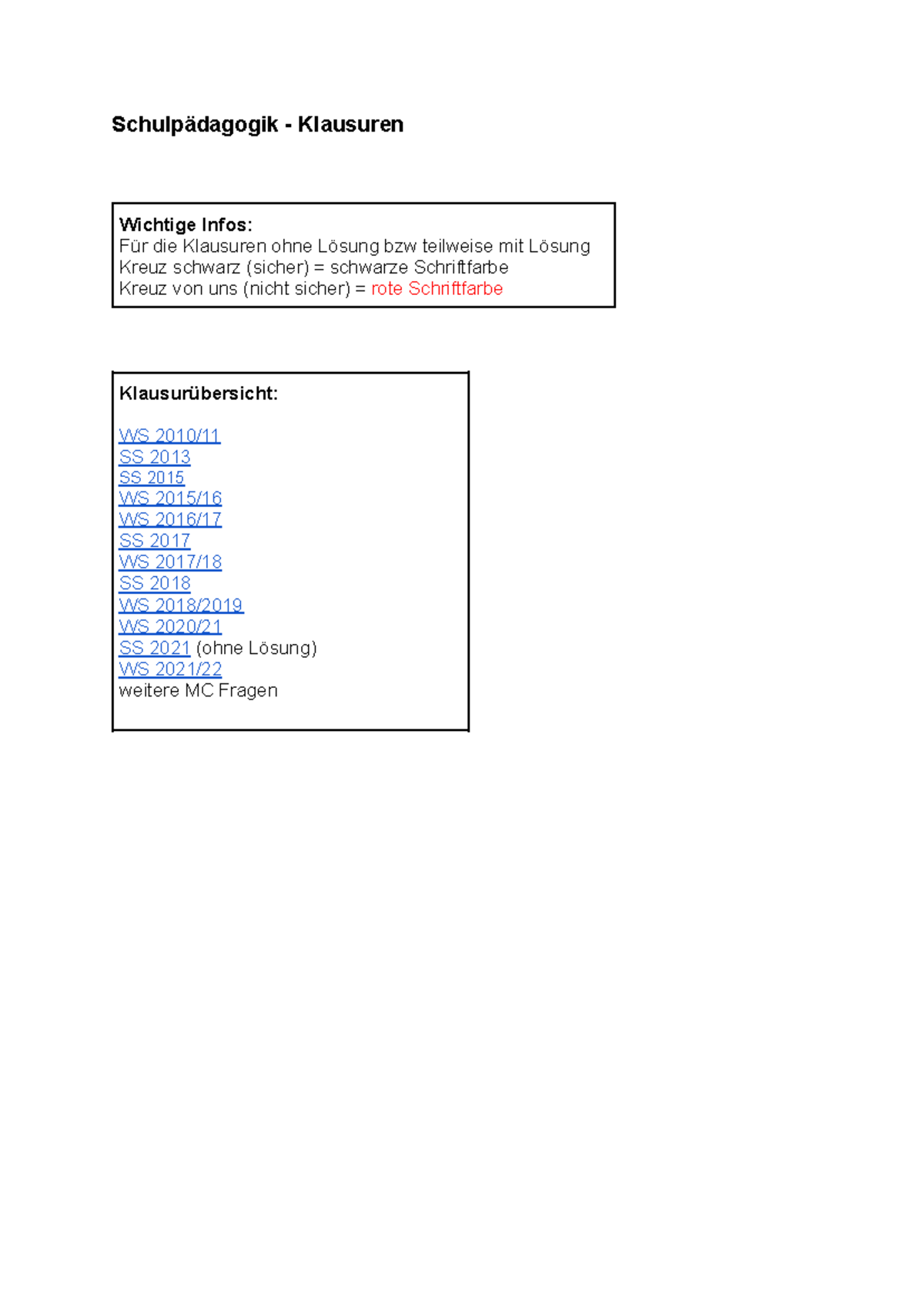 Schulpädagogik Klausuren: Wichtige Infos und Prüfungsfragen - Studocu