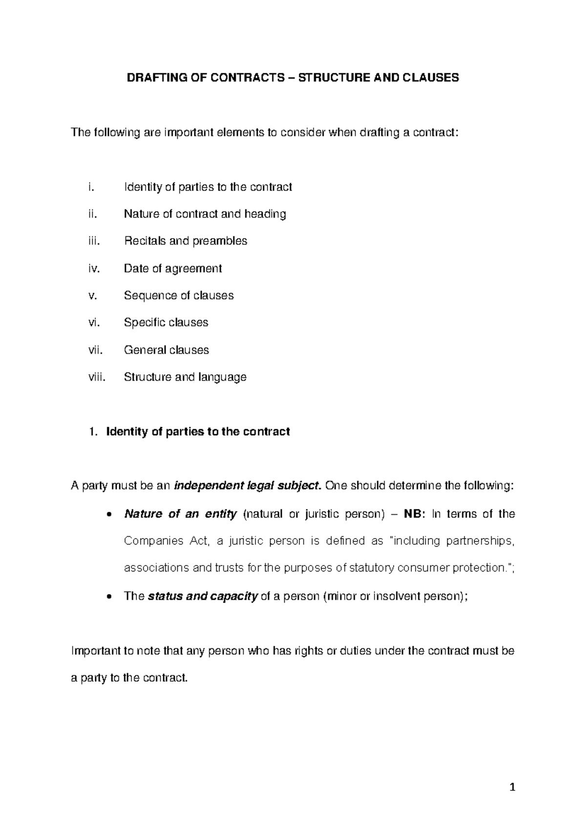 Drafting of Contracts 2023: Key Elements and Clause Structures - Studocu
