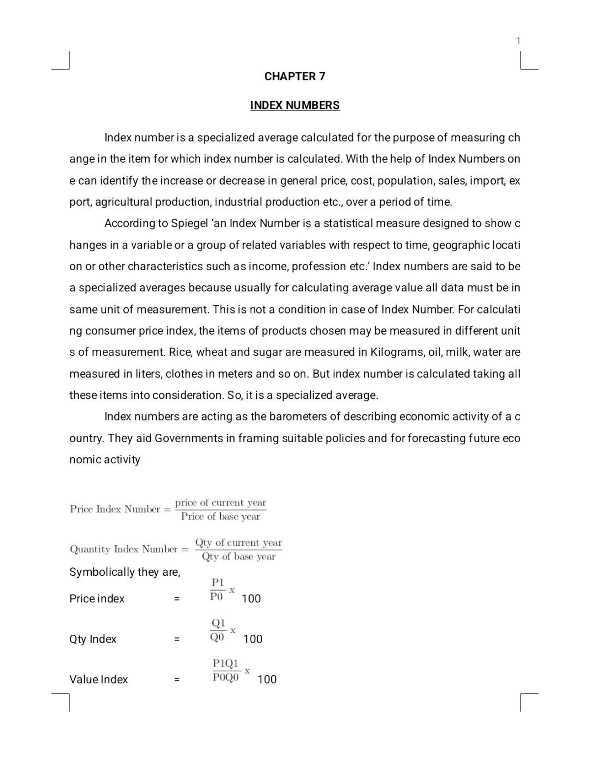 Chapter 7: Understanding Index Numbers in Economic Analysis - Studocu