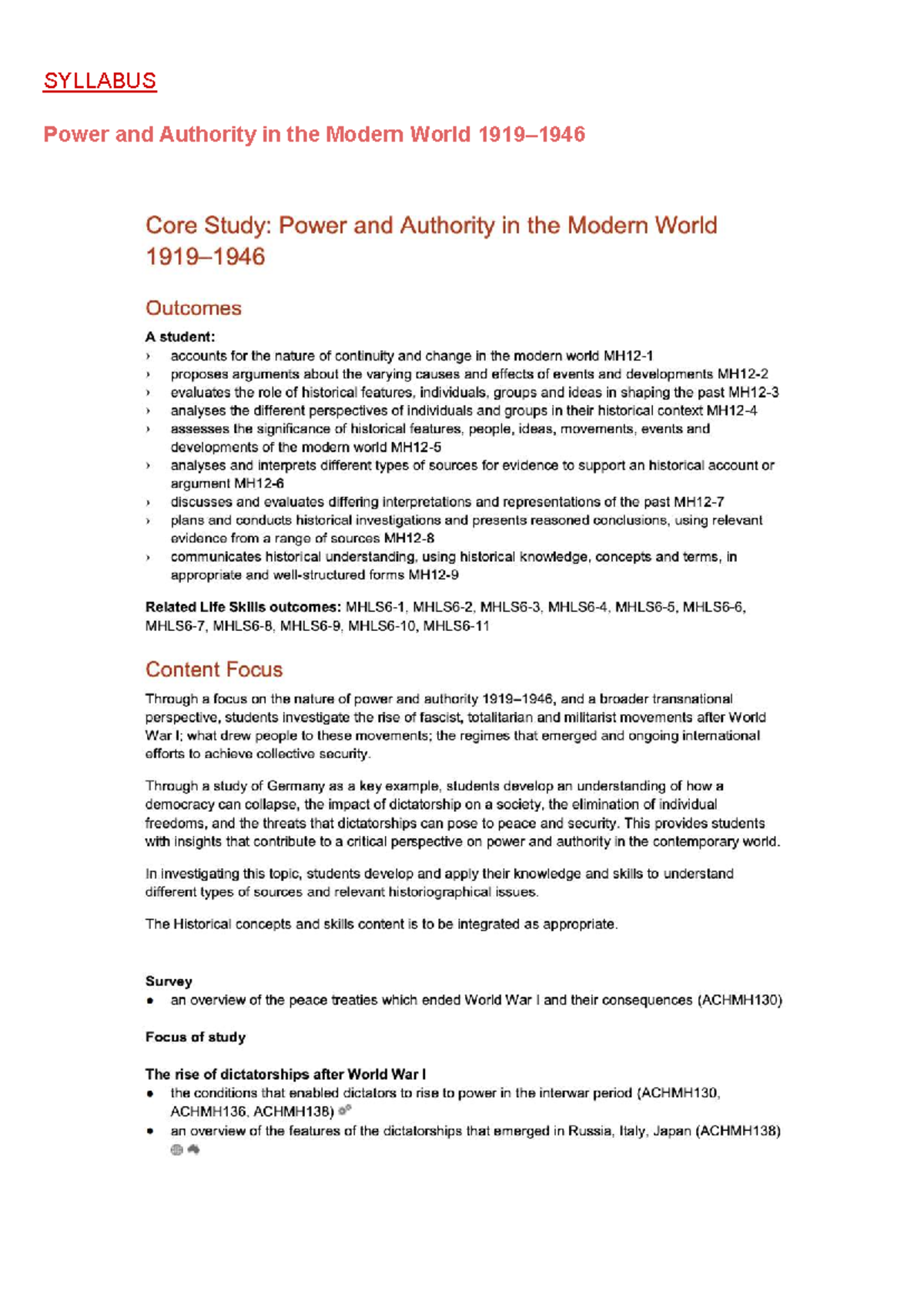 HIS 12: Power and Authority in the Modern World - Key Concepts and ...