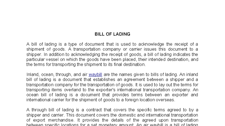 BILL OF LADING: Understanding Types and Functions in Shipping - Studocu
