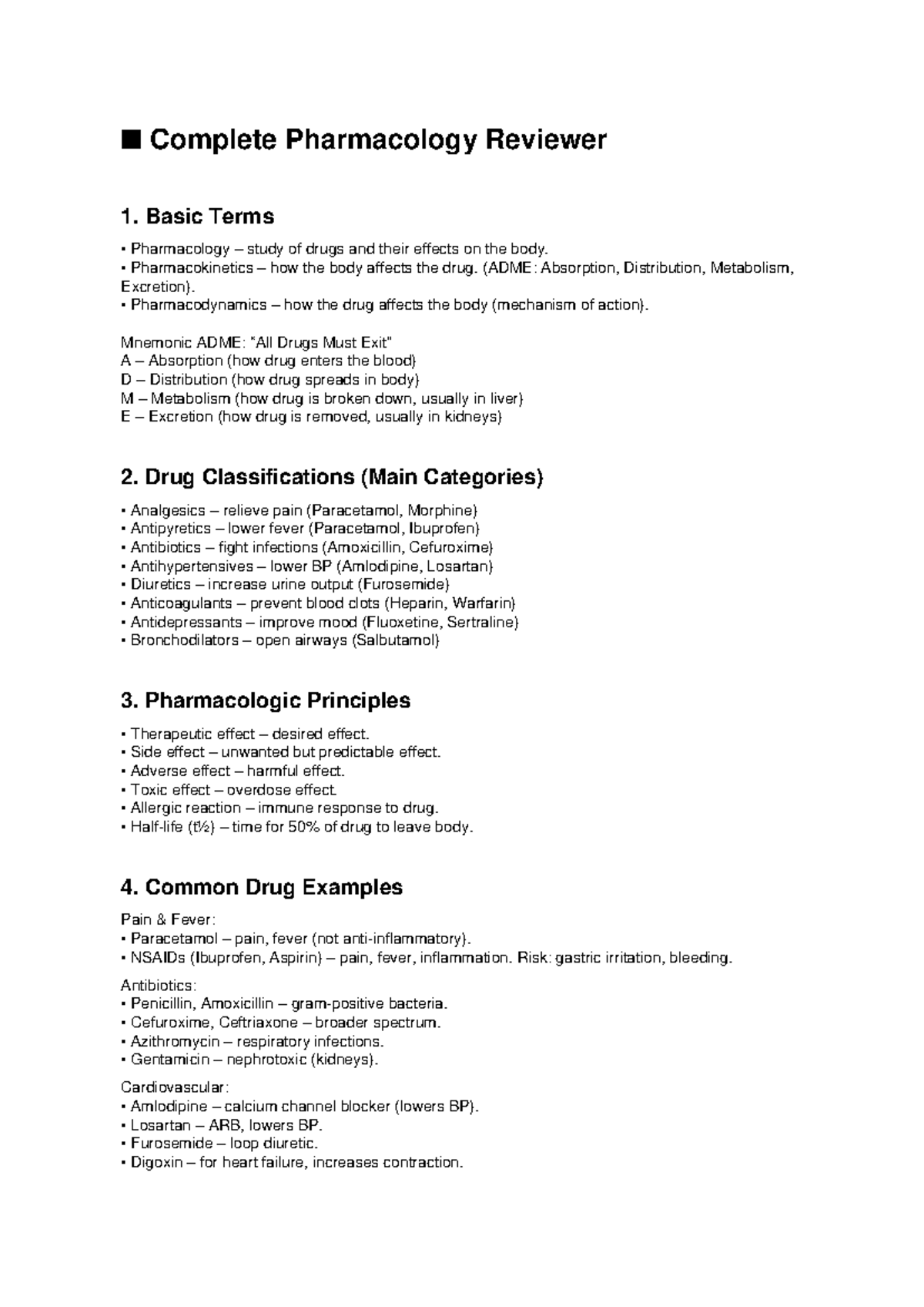 Pharma Cheat Sheet: Key Concepts & Drug Classifications - Studocu
