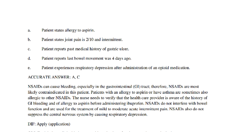 Test Bank for Fundamentals of Nursing (NUR 202) - Pain Assessment ...