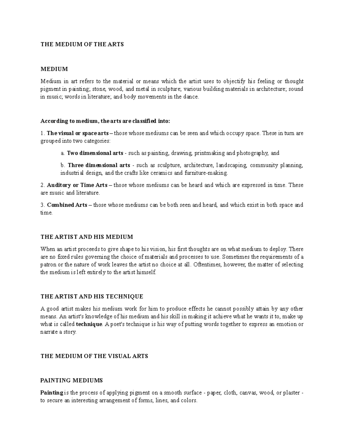 Art App Midterm: Understanding Mediums in Visual and Auditory Arts - Studocu