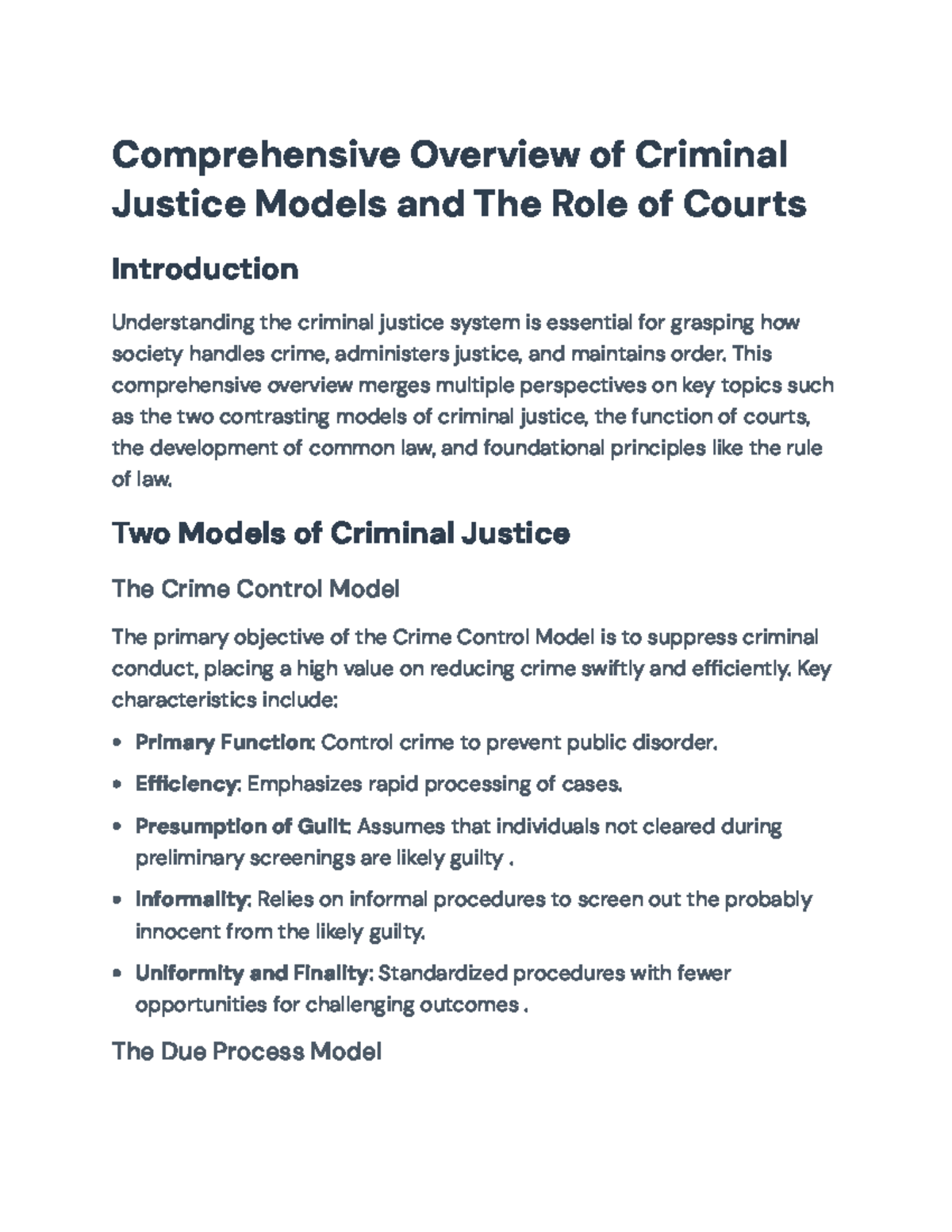 CJ 101: Overview of Criminal Justice Models & Court Functions - Studocu