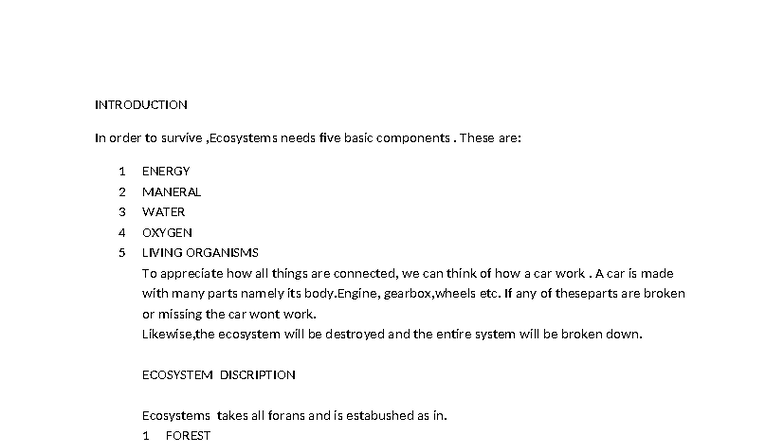 BIO 101: Understanding Ecosystems and Their Components - Studocu