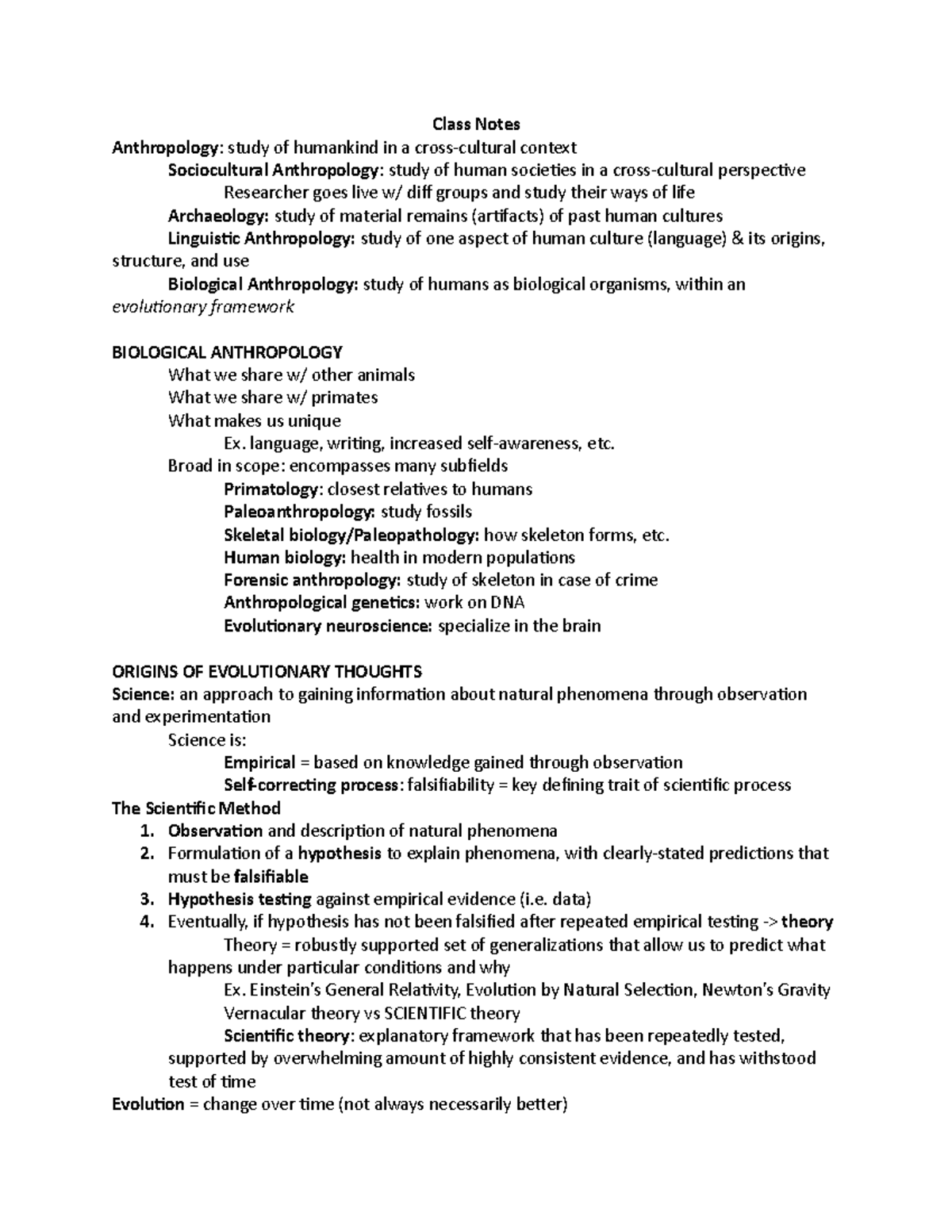 Biological Anthropology Class Notes (BIO 101) - Summary & Insights ...