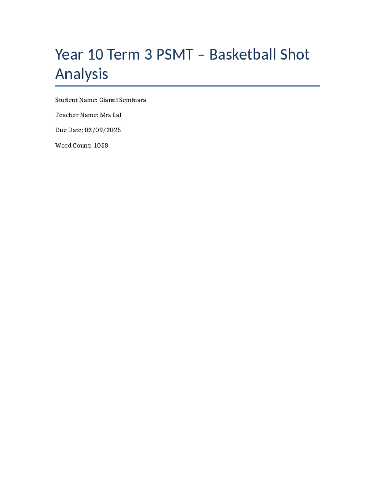 Year 10 PSMT Basketball Shot Analysis: Quadratic Equation Insights ...