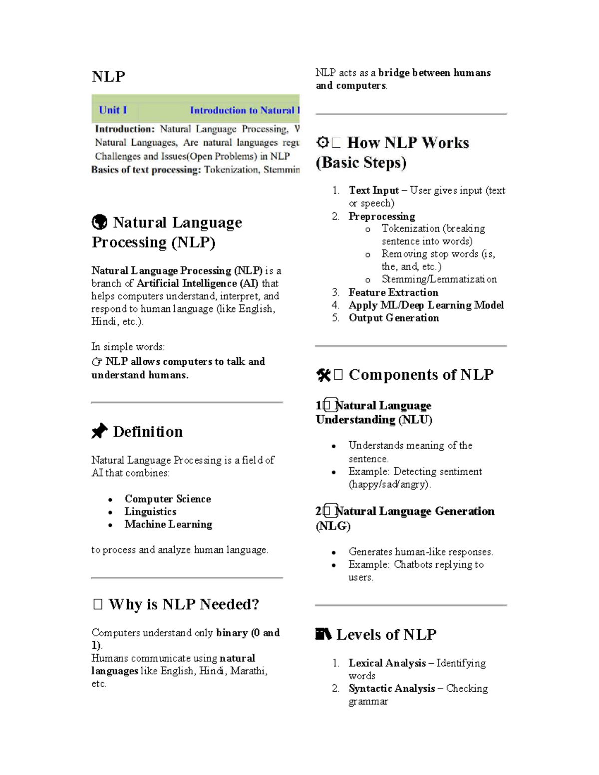 NLP Unit 1: Understanding Natural Language Processing Basics - Studocu