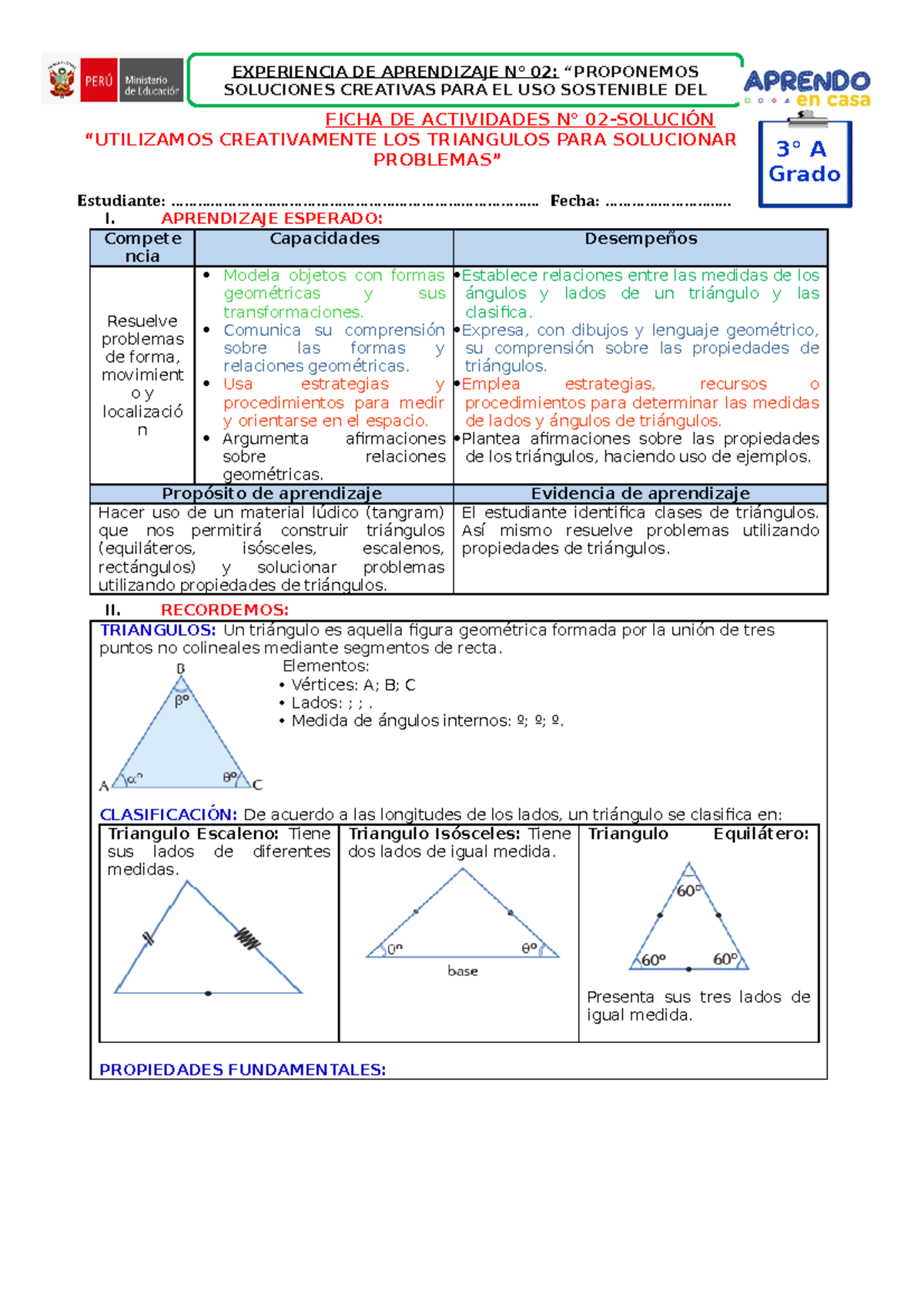 Actividades sobre Triángulos 3A: Soluciones Creativas y Problemas - Studocu