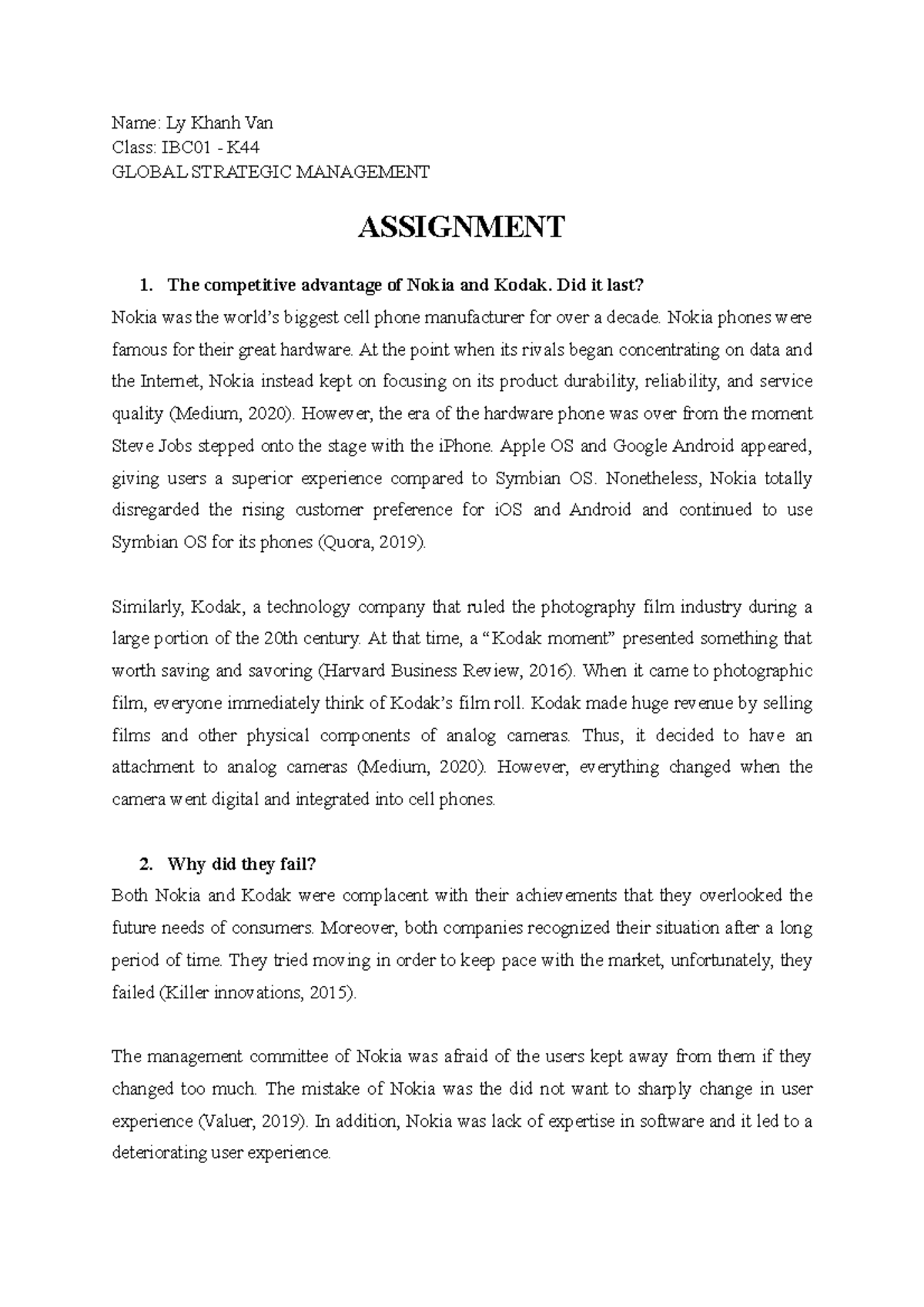 GSM assignment 1 - sesfe - Name: Ly Khanh Van Class: IBC01 - K GLOBAL ...