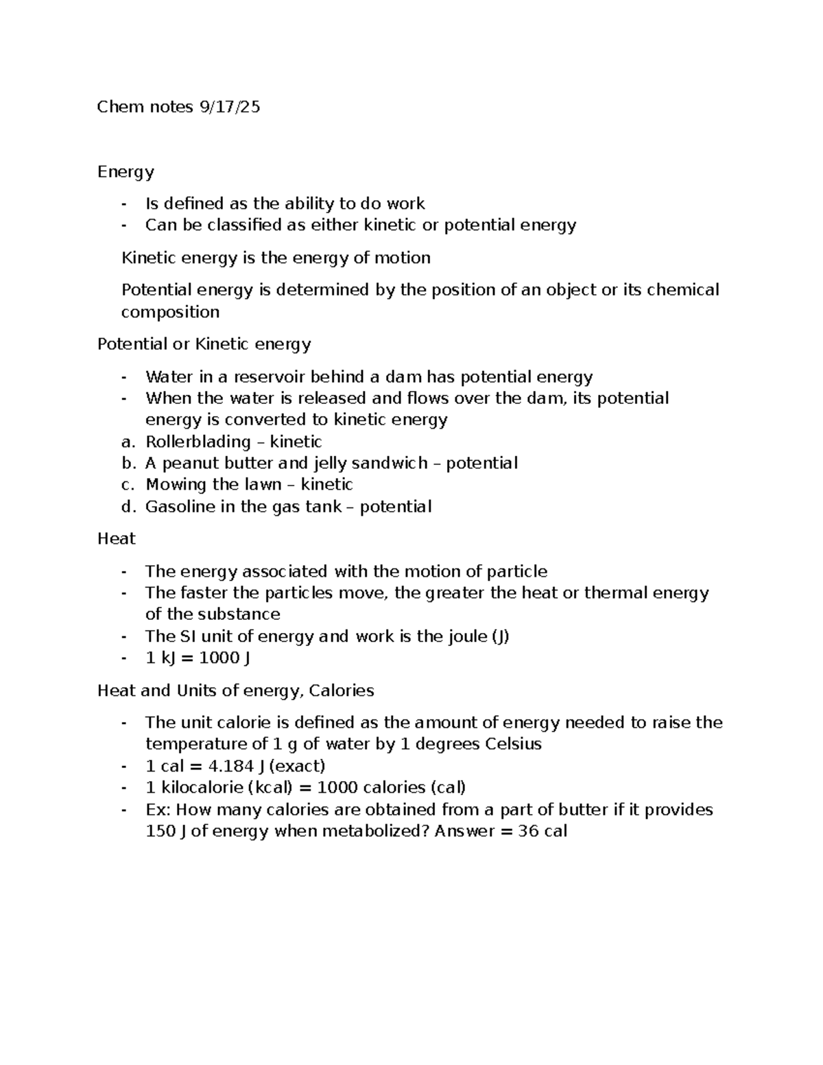 Chem 101: Notes on Energy & Changes of State - Studocu