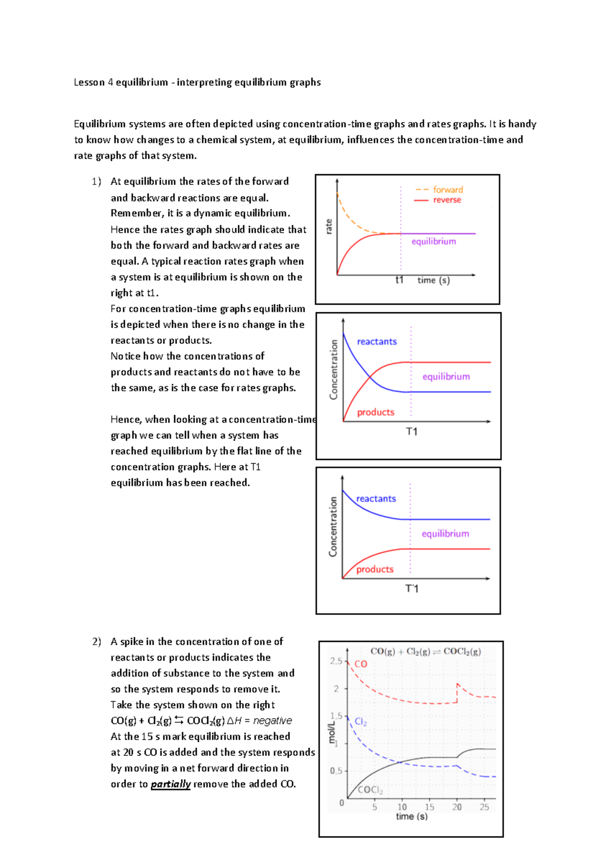 Lesson 4 - Understanding Equilibrium Graphs and Reactions - Studocu