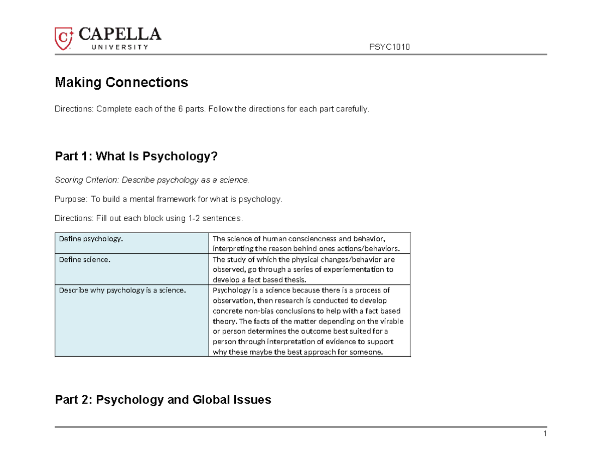 Cf PSYC1010 making connections worksheet - Making Connections ...