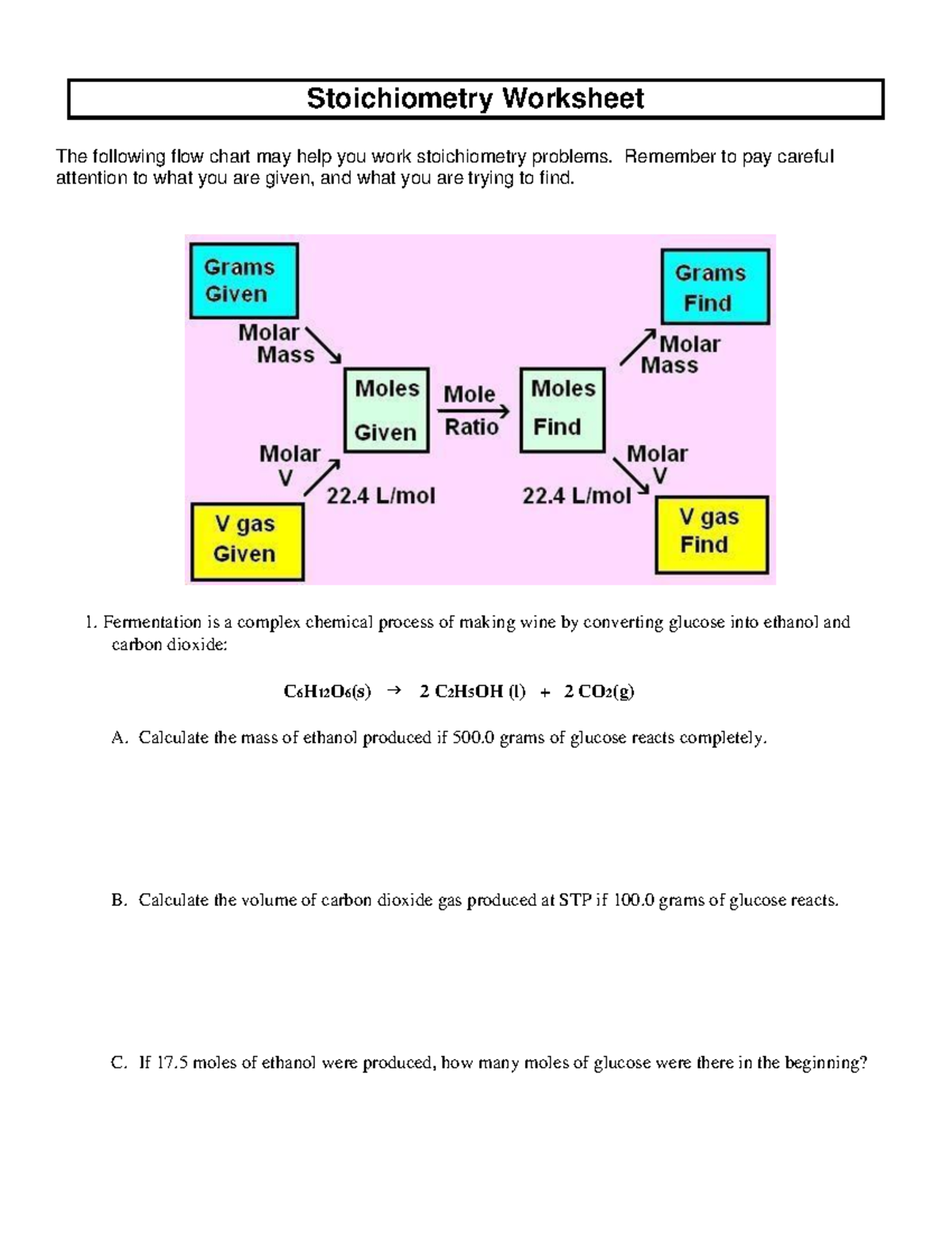 Stoichiometry Worksheet - Chem 101 - Studocu