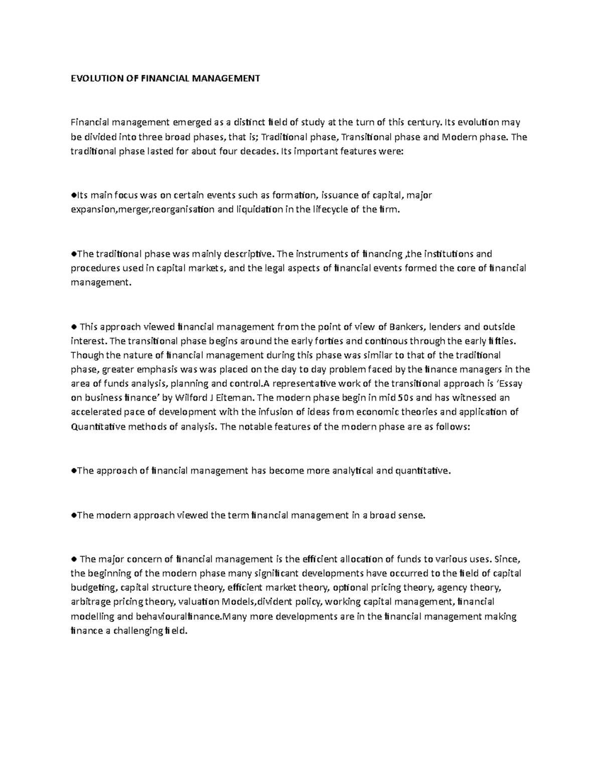 Evolution of Financial Management: Phases & Key Developments - Studocu