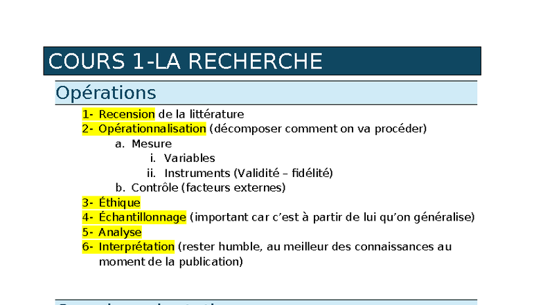 COURS PSY 101: Notes sur la Recherche et Méthodes Scientifiques - Studocu
