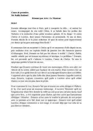 Corrigé dissertation : Le Menteur de Corneille (Révision Bac Blanc) - Studocu