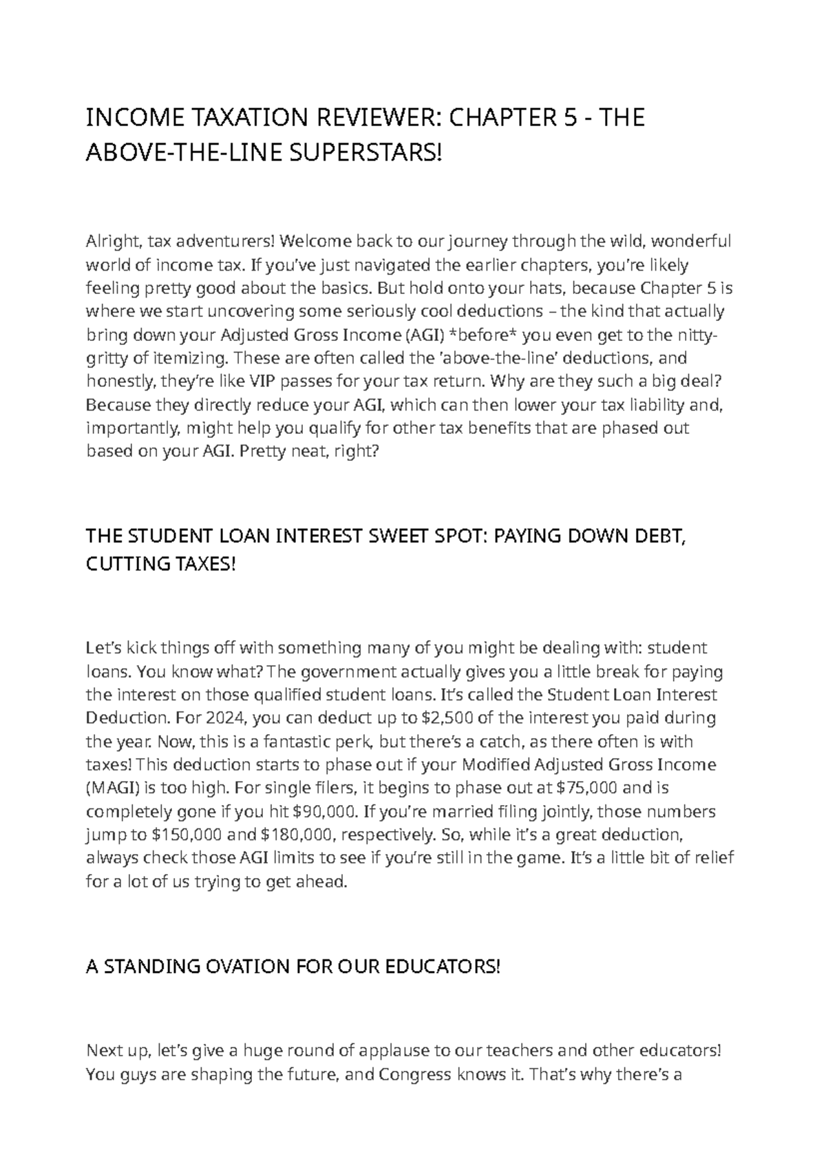 INCOME TAXATION REVIEWER: CHAPTER 5 - DEDUCTIONS & STRATEGIES - Studocu