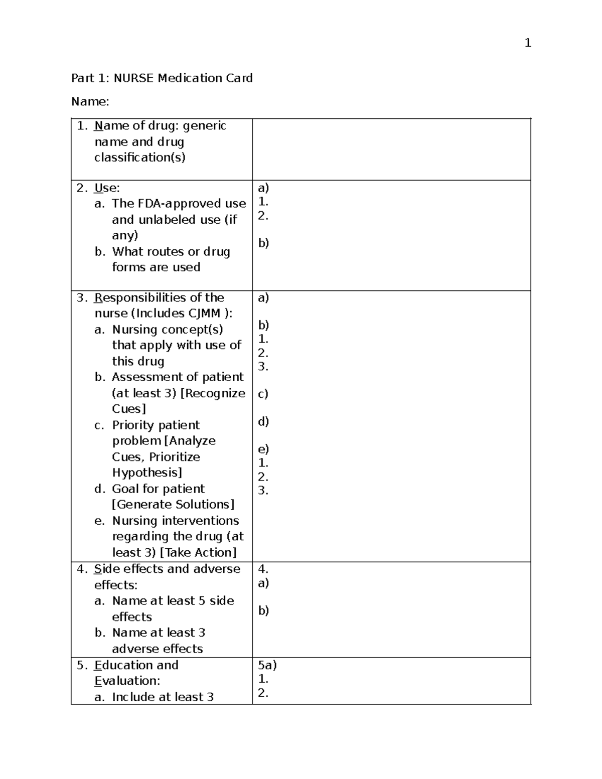 NUR 101: Medication Teaching Project Template for Nurses - Studocu