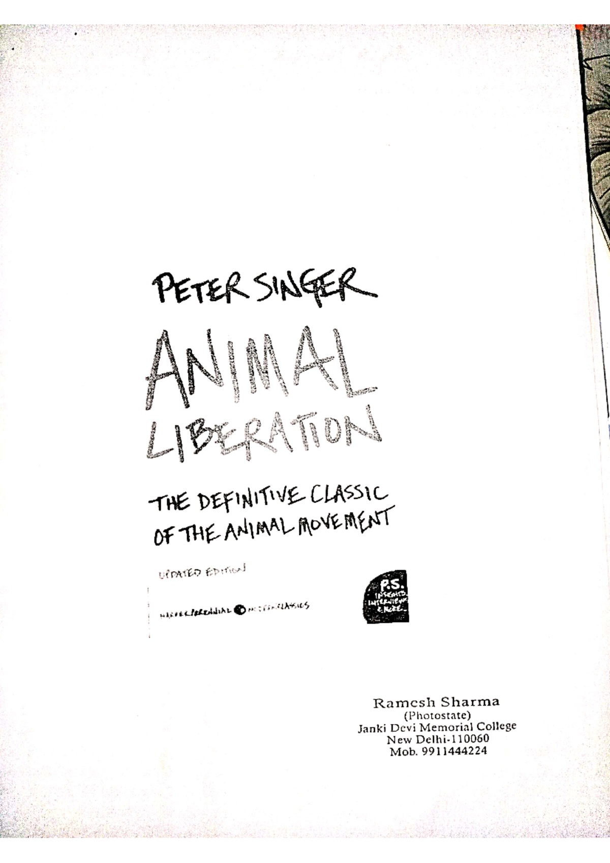 Animal Liberation, Peter Singer - PETER SINGER ANIMAL LIBERATION THE ...