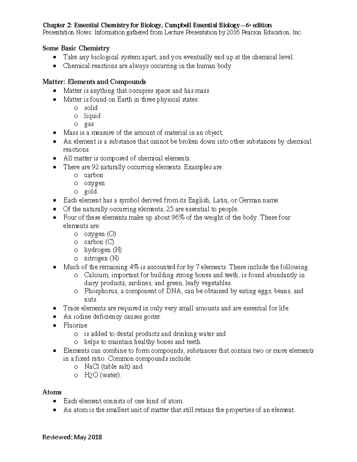 Chapter 2: Essential Chemistry for Biology (Lecture Notes) - Studocu