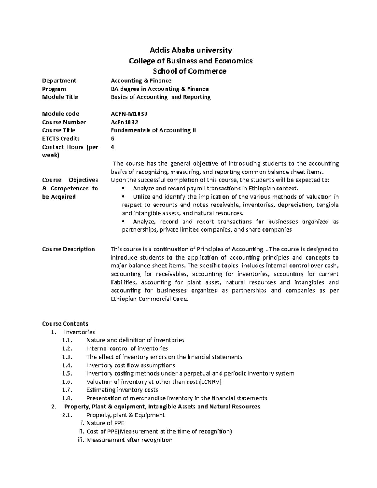 Fundamentals of Accounting II (ACFN-M): Course Module Overview and ...