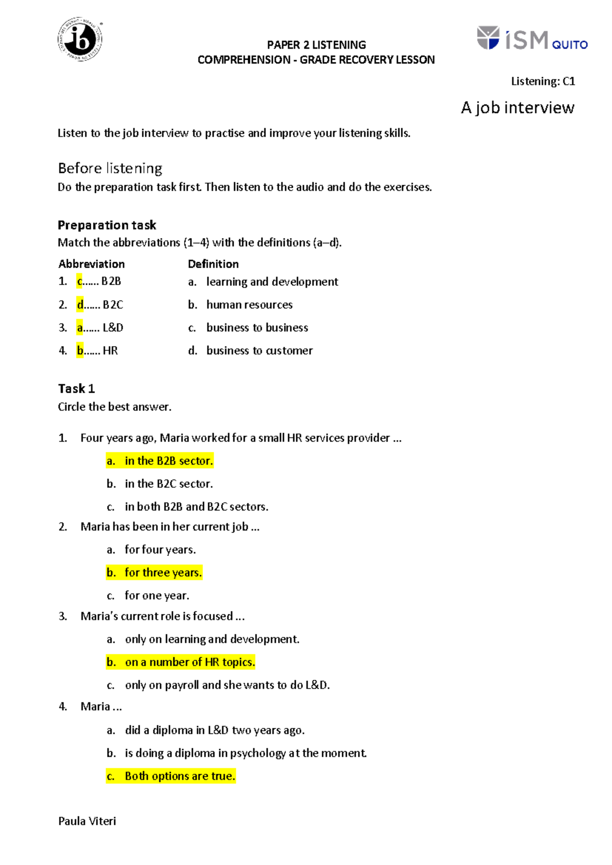 Listening Lesson unit 2 - PAPER 2 LISTENING COMPREHENSION - GRADE ...