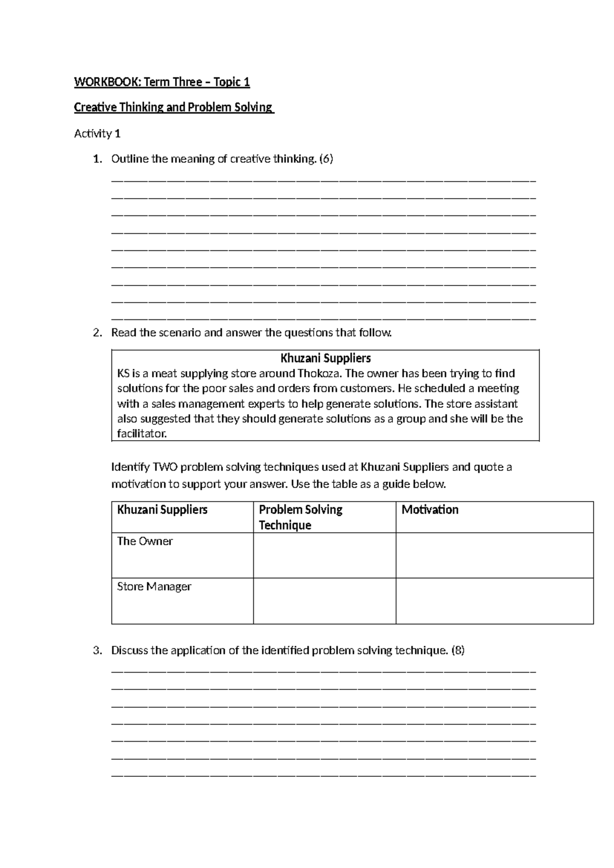 Workbook 1: Grade 10 Creative Thinking & Business Opportunities ...