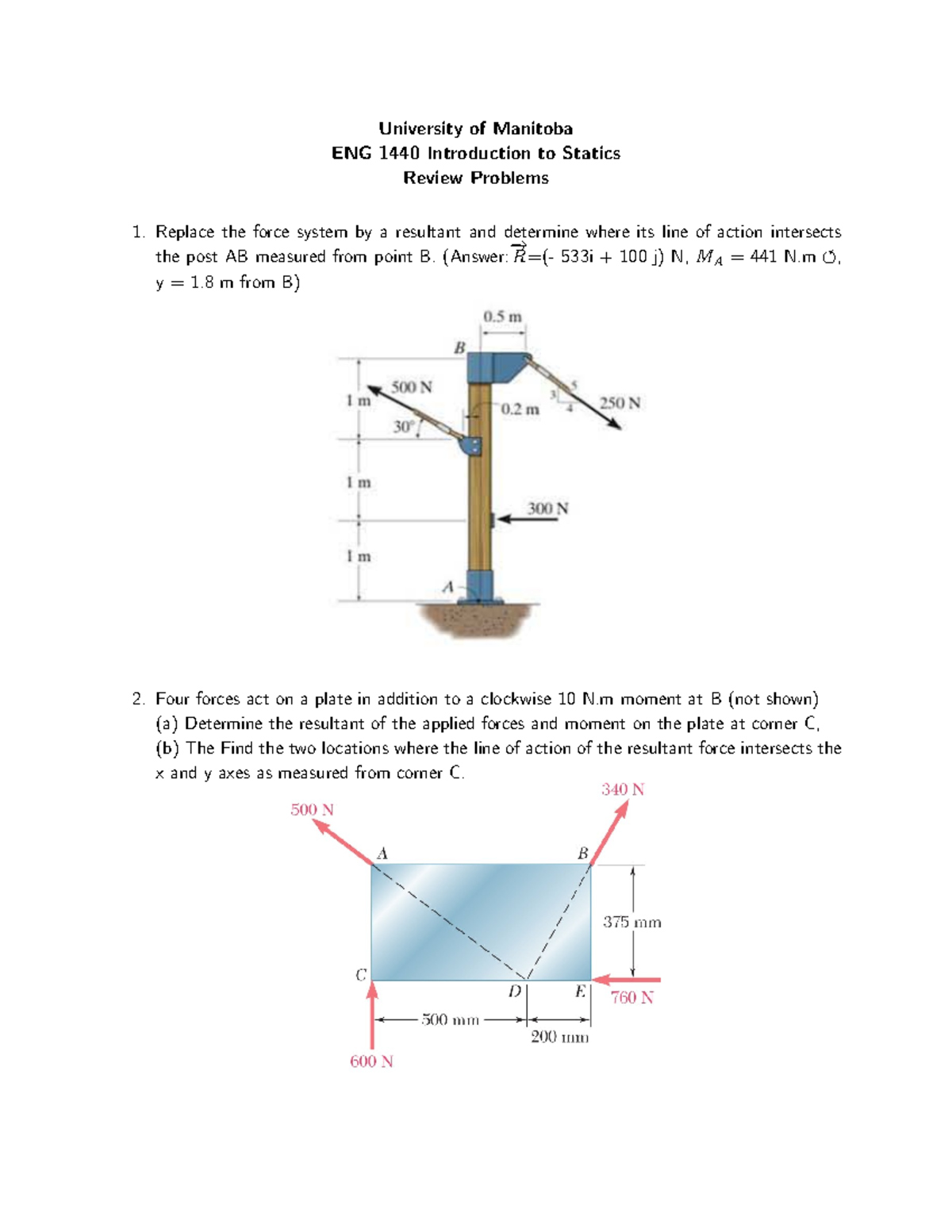 ENG 1440 Midterm Review Problems on Statics Concepts - Studocu
