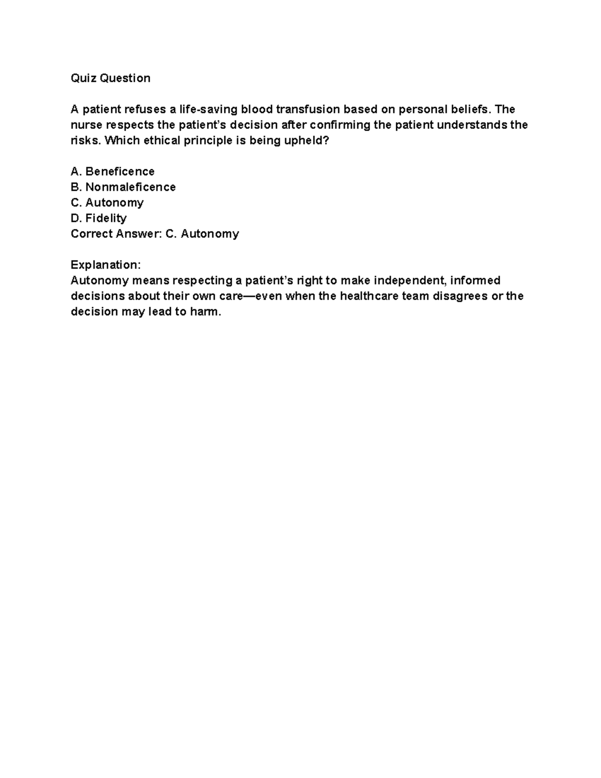 Quiz Question - can get you As in your class - Quiz Question A patient ...