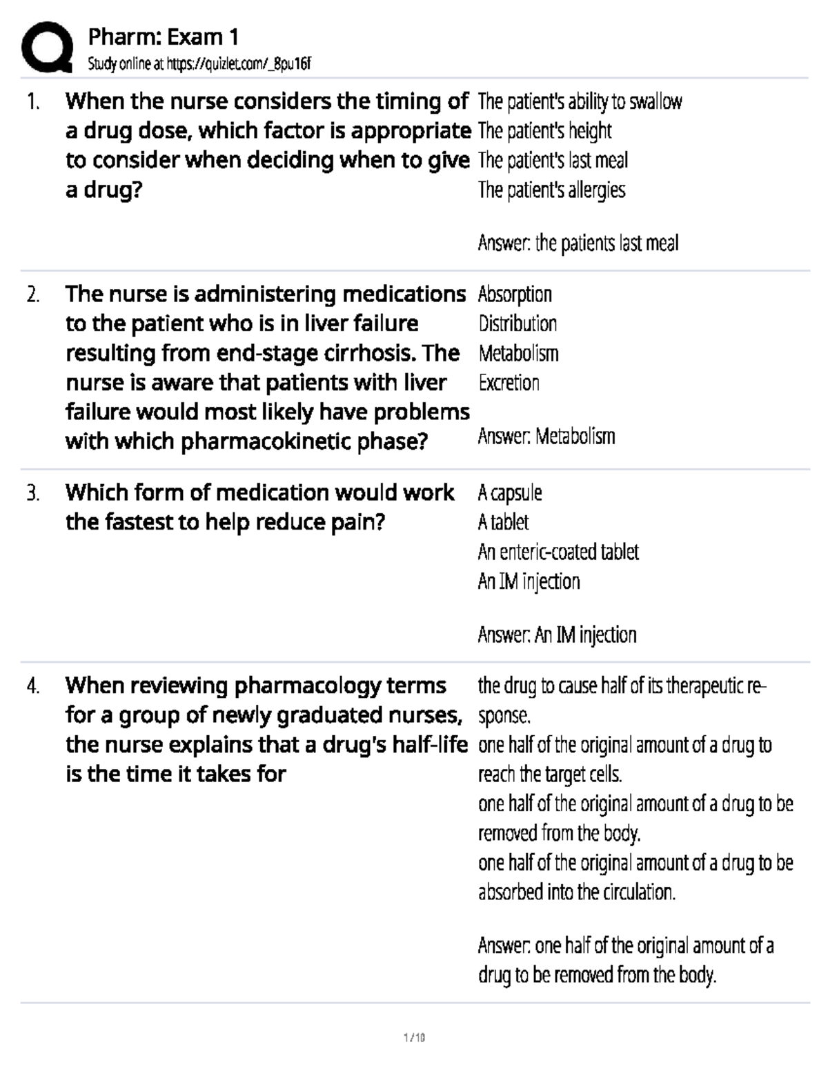 Q Pharm: Exam 1 Study Guide - Key Concepts and Review - Studocu